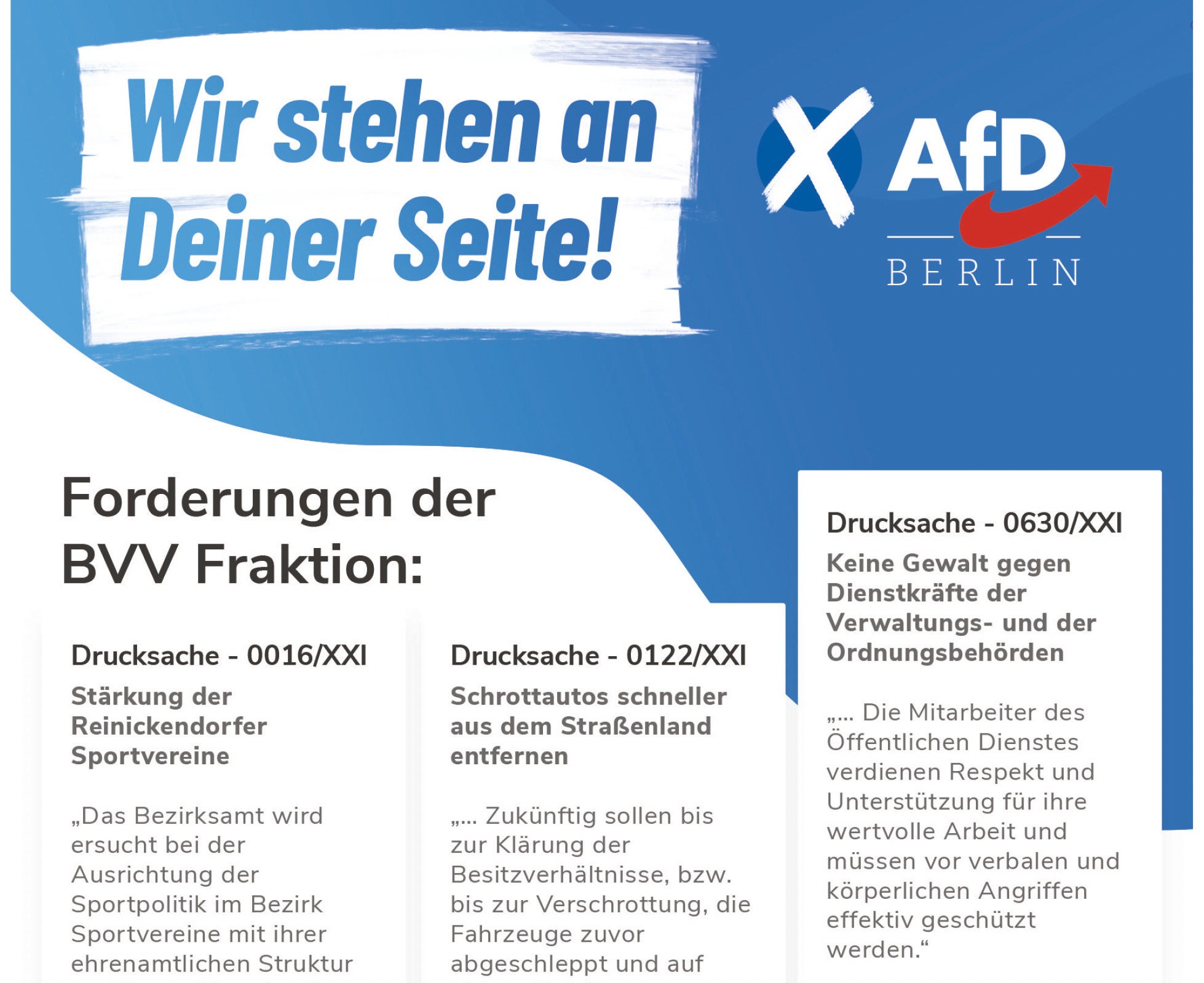 Flyer "Wir stehen an Deiner Seite" - AfD Bezirksverband Reinickendorf